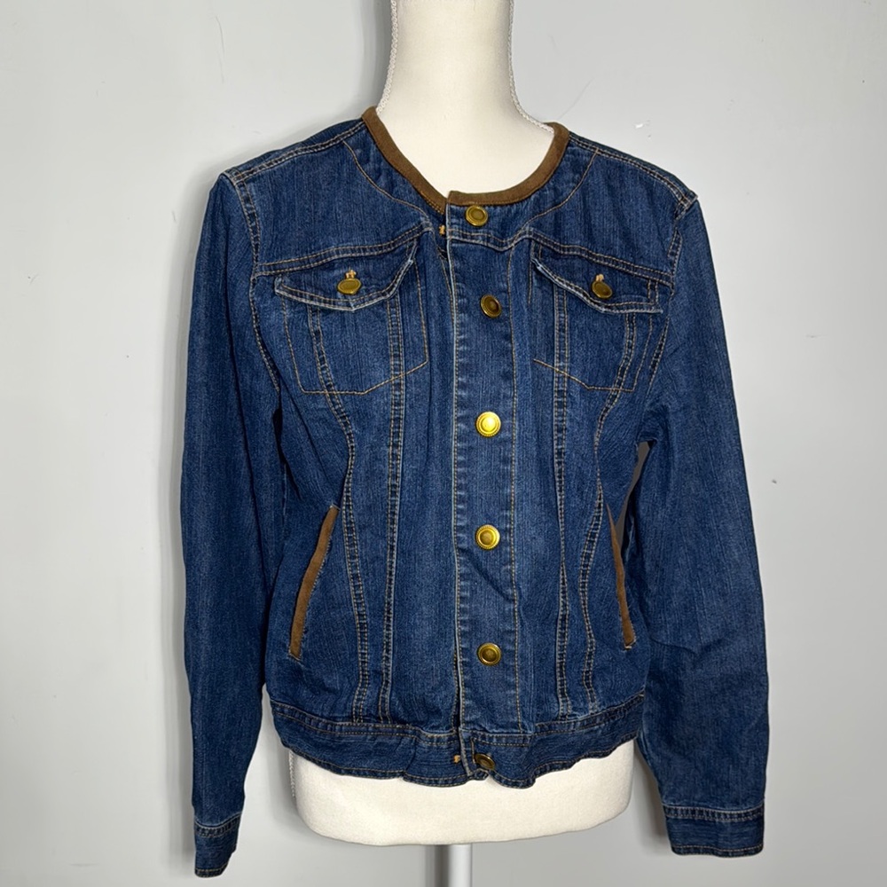 Ruby Rd Blue Jean Jacket Brow Trim Crew Neck Contrast… - Gem